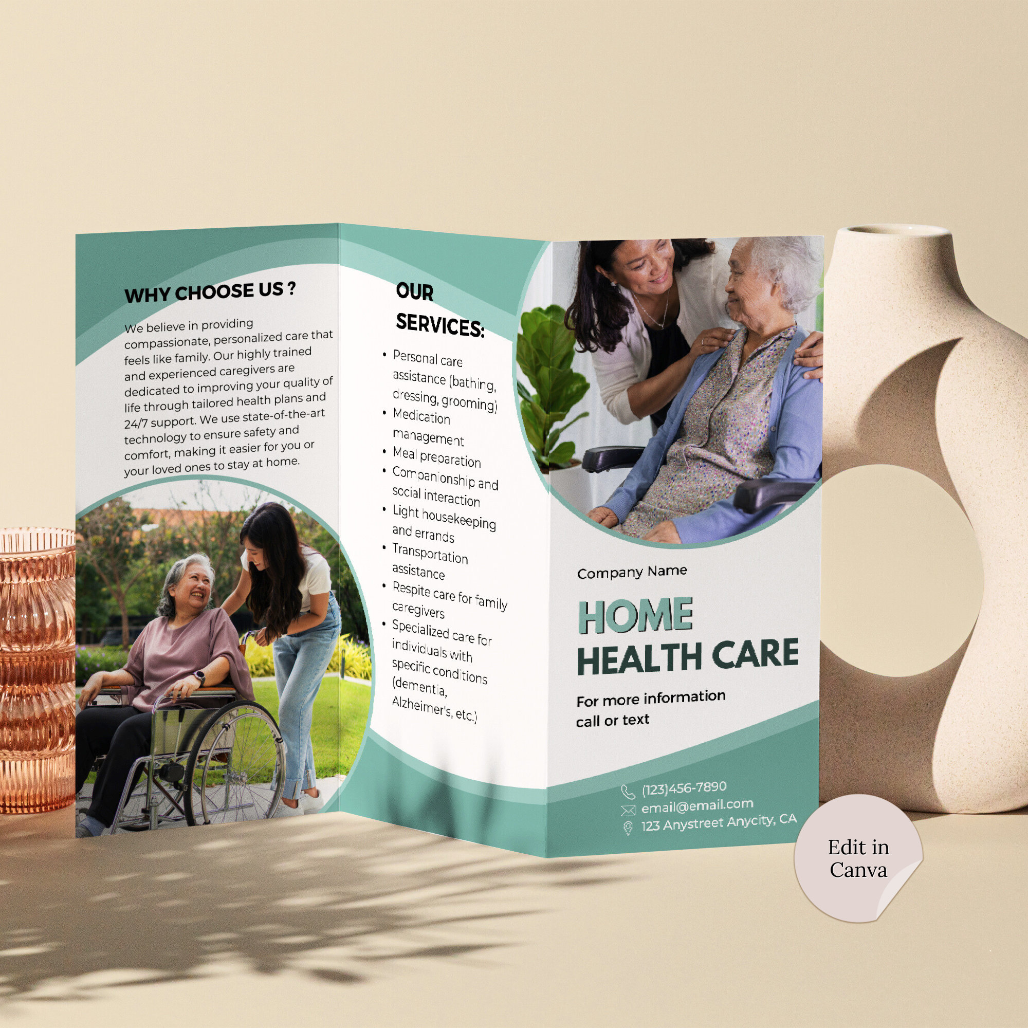 Home Health Care Brochure Canva Template Editable Assisted Living ...