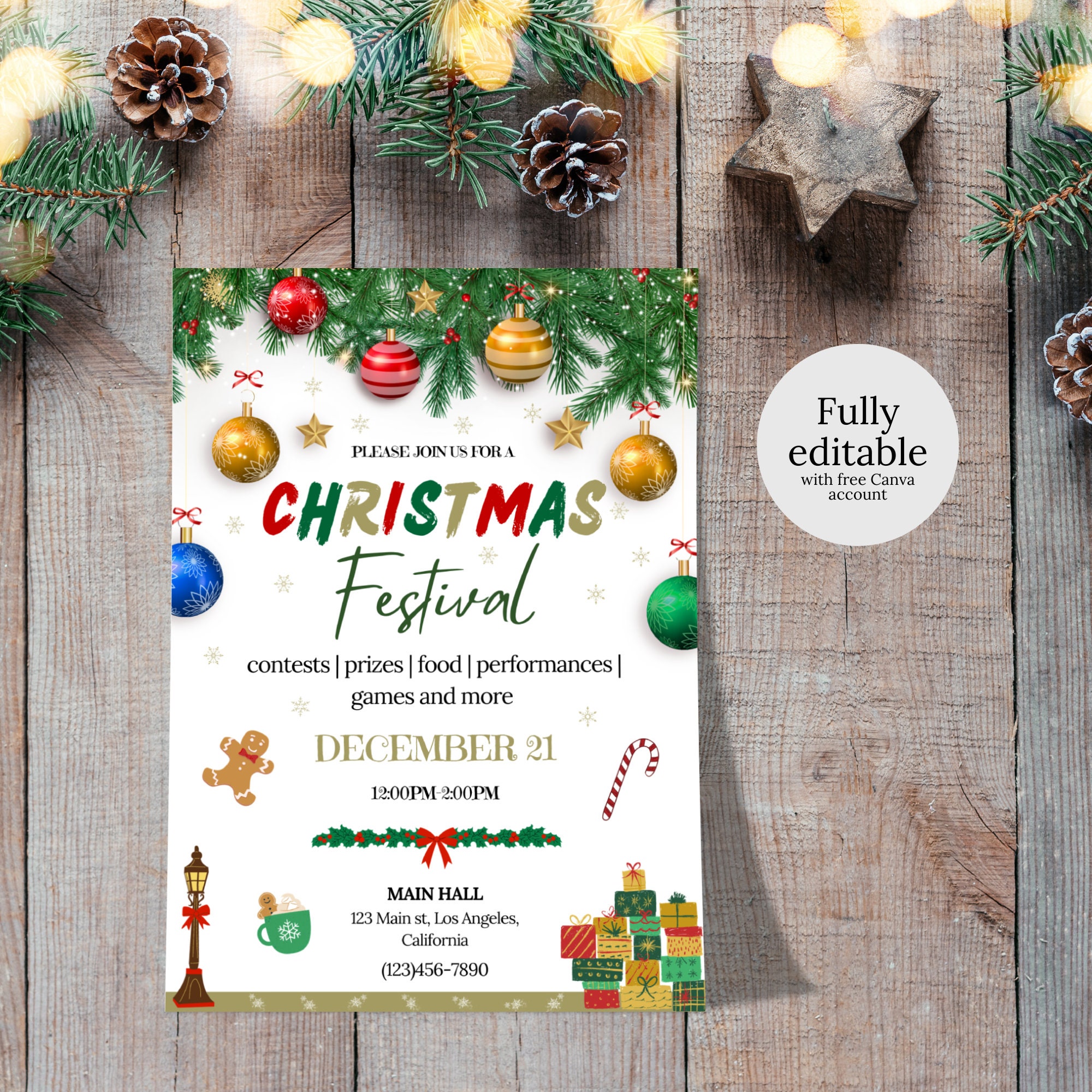 Christmas Festival Poster Canva Template, Editable Holiday Festival ...