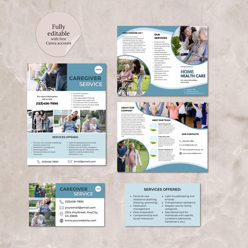 Caregiver Service Flyer Canva Template Bundle, Elderly Care Brochure ...