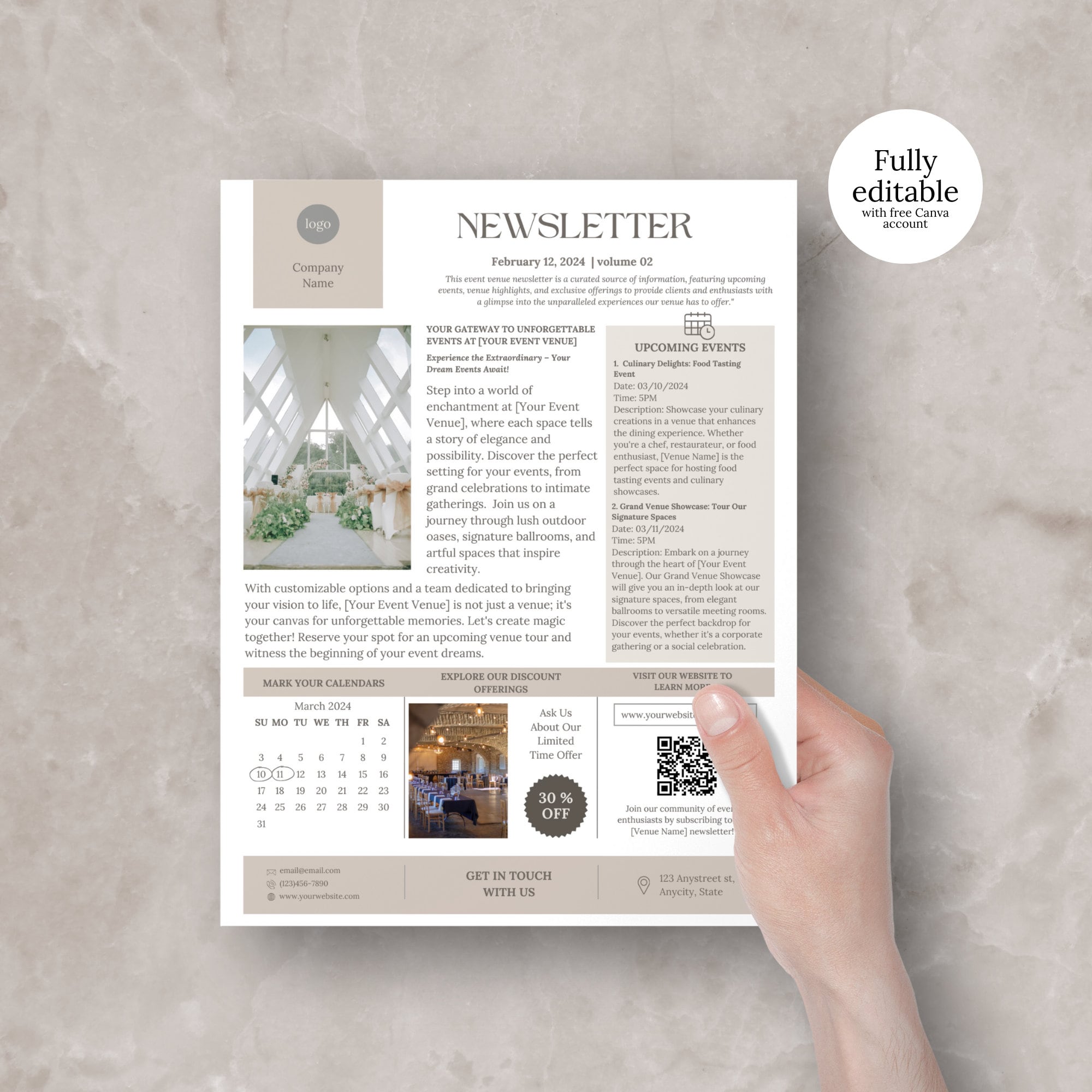 Event Venue Newsletter Template Canva, Editable Venue Rental Business ...