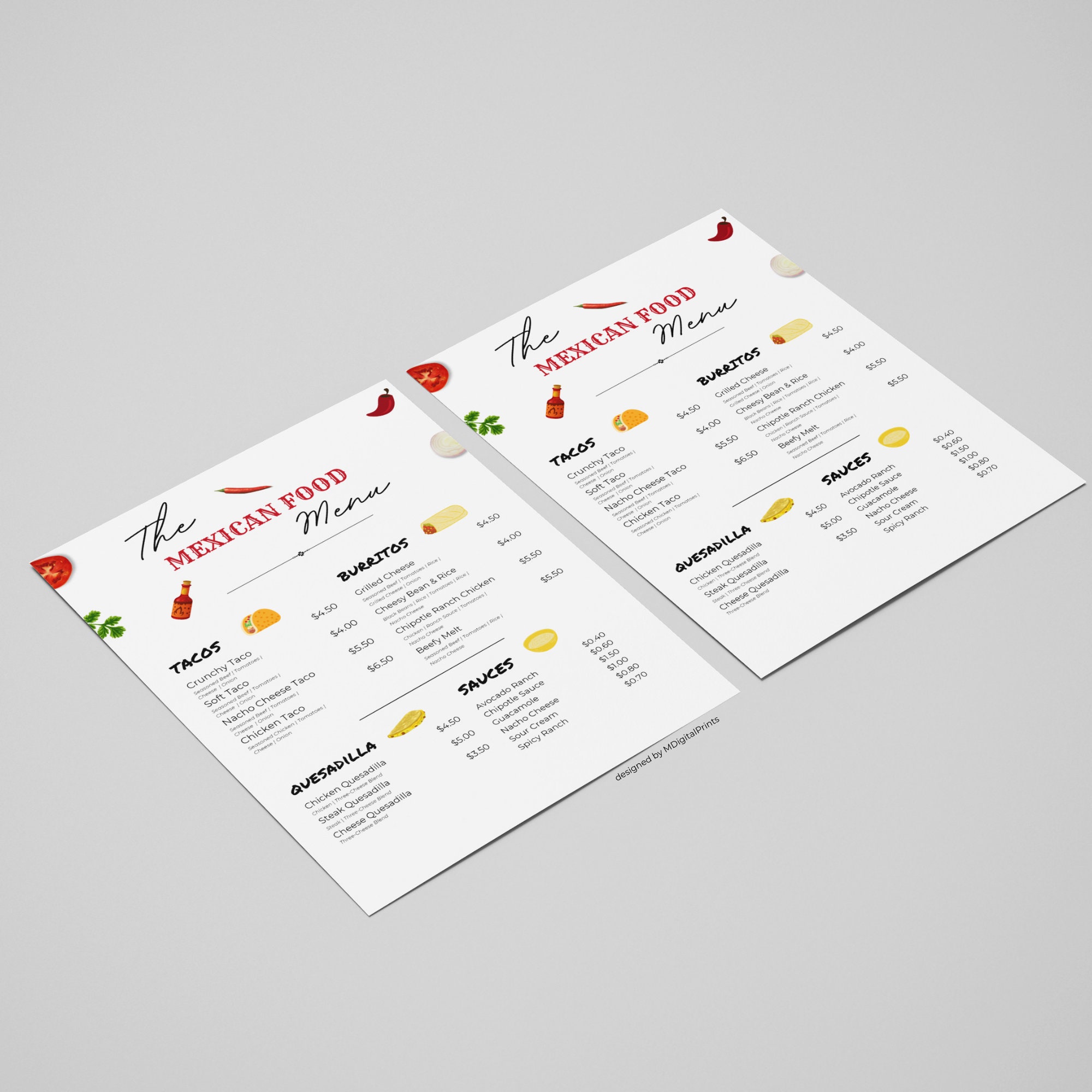Mexican Food Menu Canva Template, Editable Menu for Mexican Restaurant ...