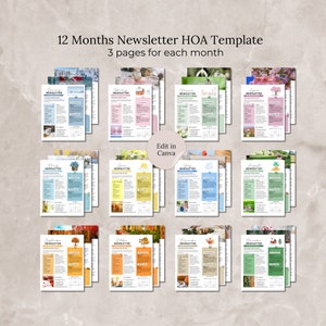 HOA Monthly Newsletter Canva Template, Editable Full Year Newsletter ...