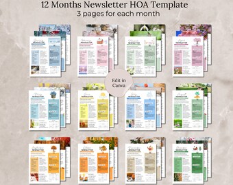 HOA Monthly Newsletter Canva Template, Editable Full Year Newsletter ...
