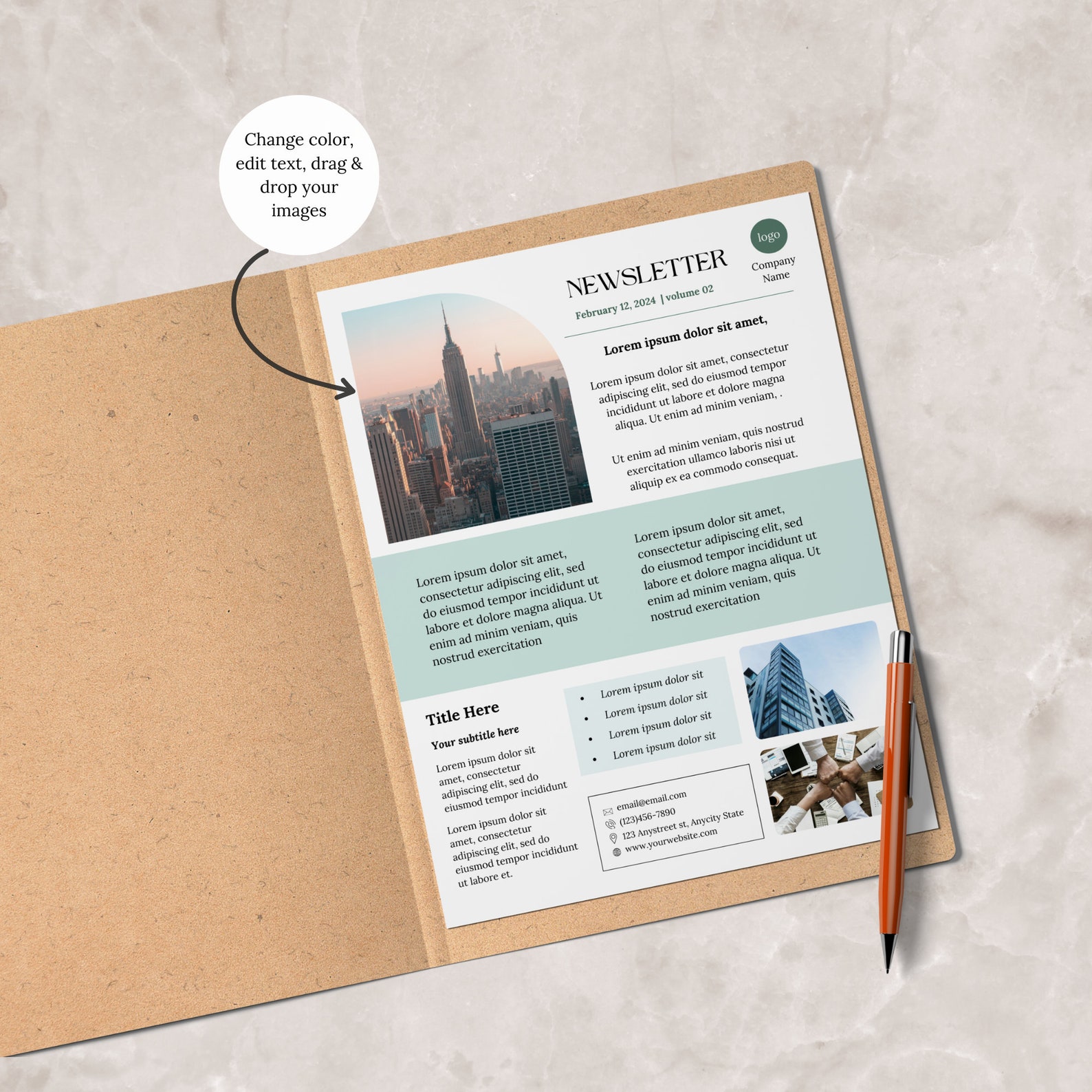 Newsletter Email Template Canva, Sage Green Editable Business Monthly ...