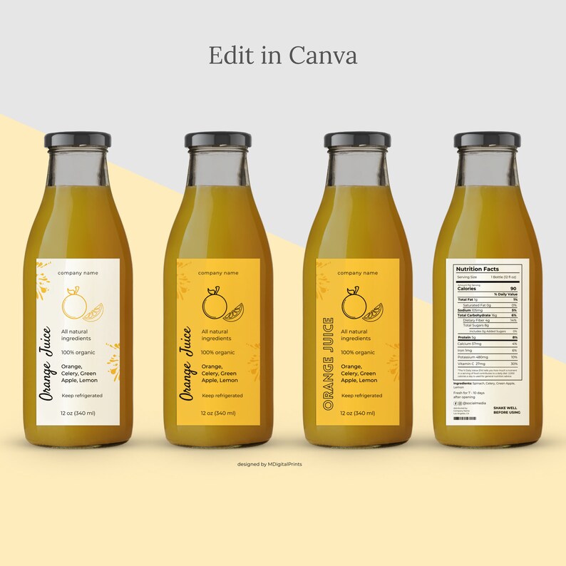 Juice Labels Template Canva Editable Juice Bottle Labels - Etsy
