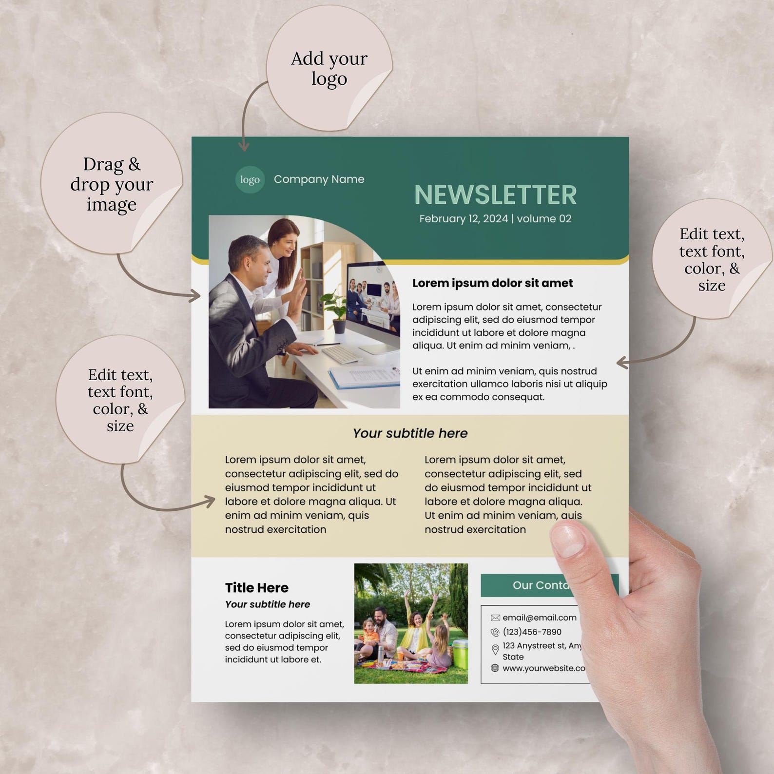 Newsletter Email Template Canva, Sage Green Editable Business Monthly ...