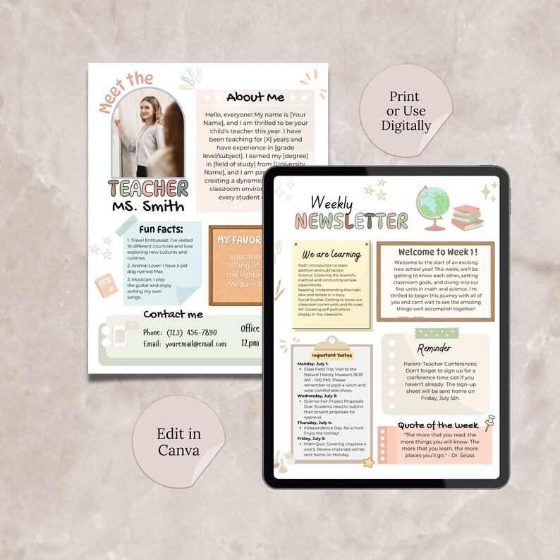 Meet the Teacher Template Canva, Classroom Newsletter Template ...