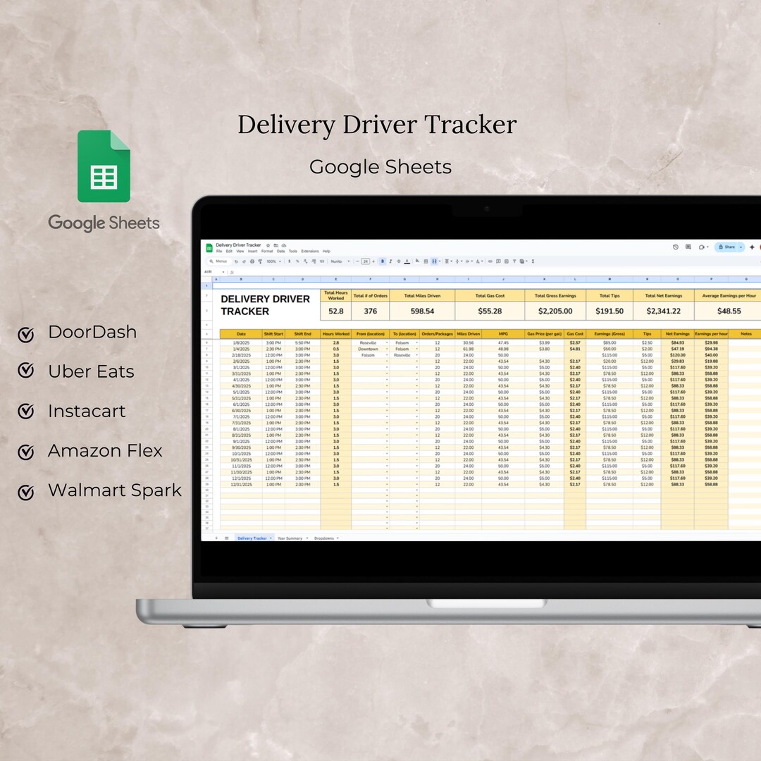 Doordash Delivery Driver Tracker Google Sheet Uber Eats Tracker ...