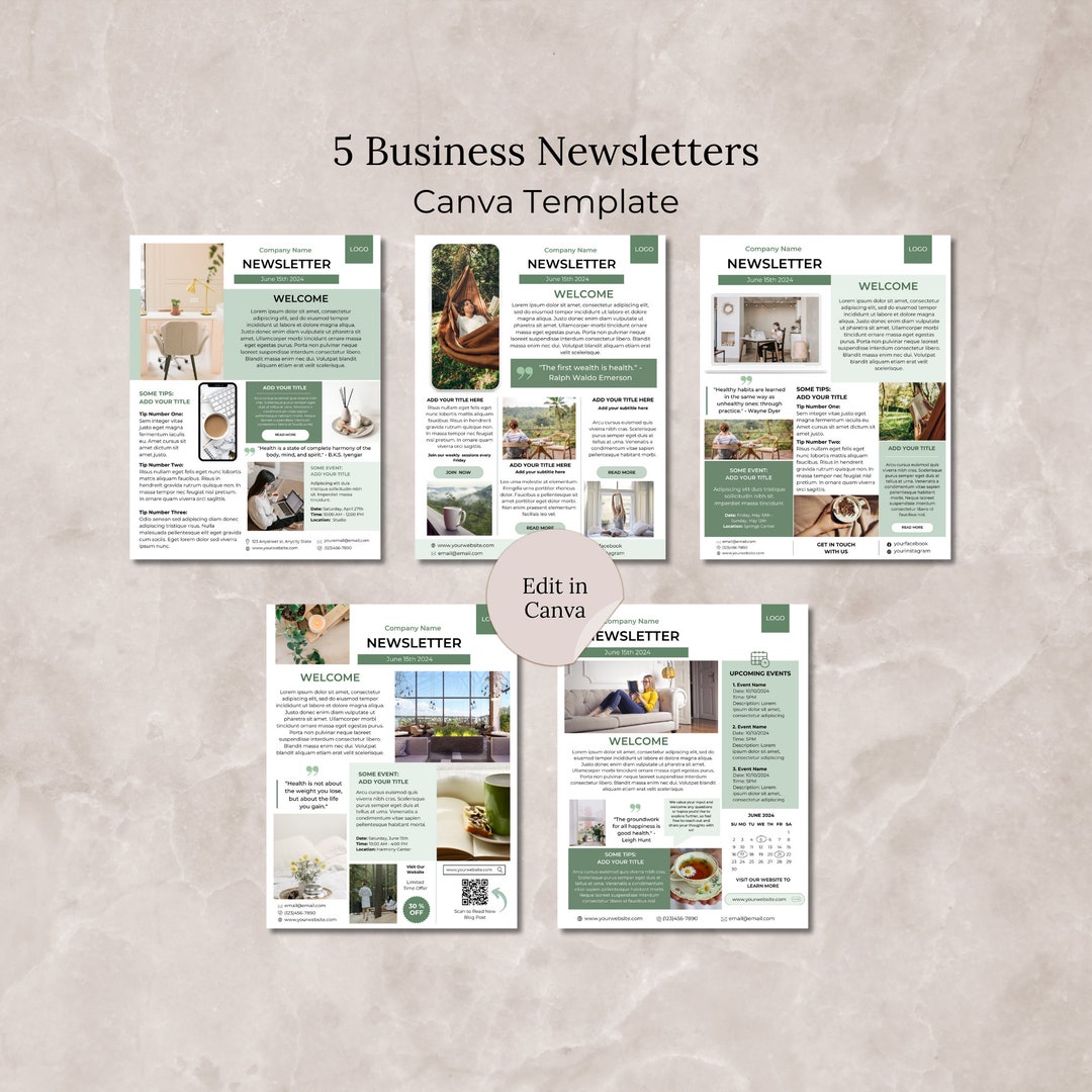 Newsletter Email Template Canva, Sage Green Editable Business Monthly ...