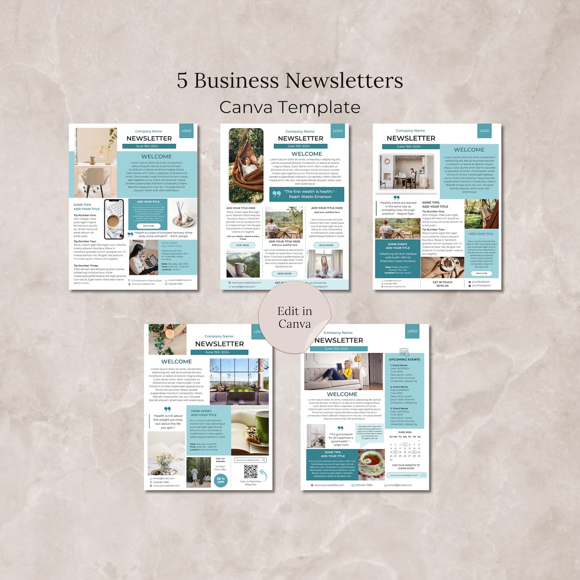 Newsletter Email Template Canva Blue Professional Editable Business ...