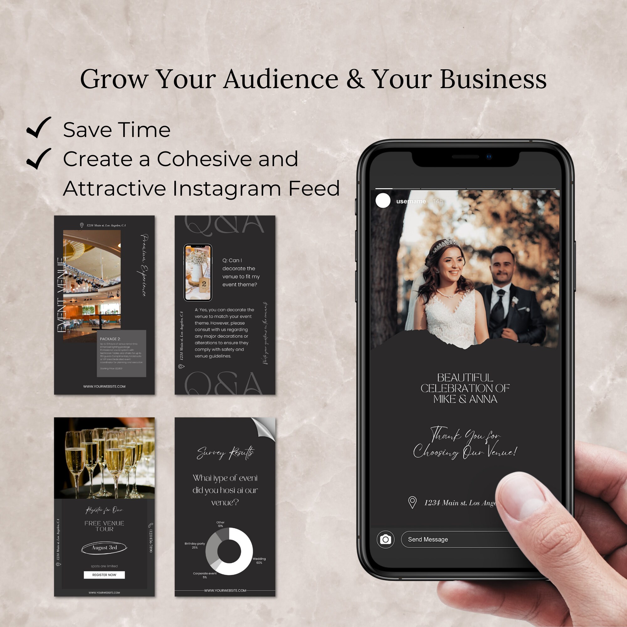 Event Venue Rental Instagram Stories Canva Template Editable Wedding ...