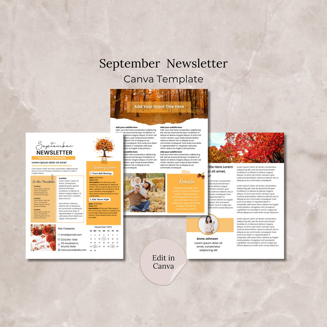 September HOA Newsletter Canva Template Editable September Month ...
