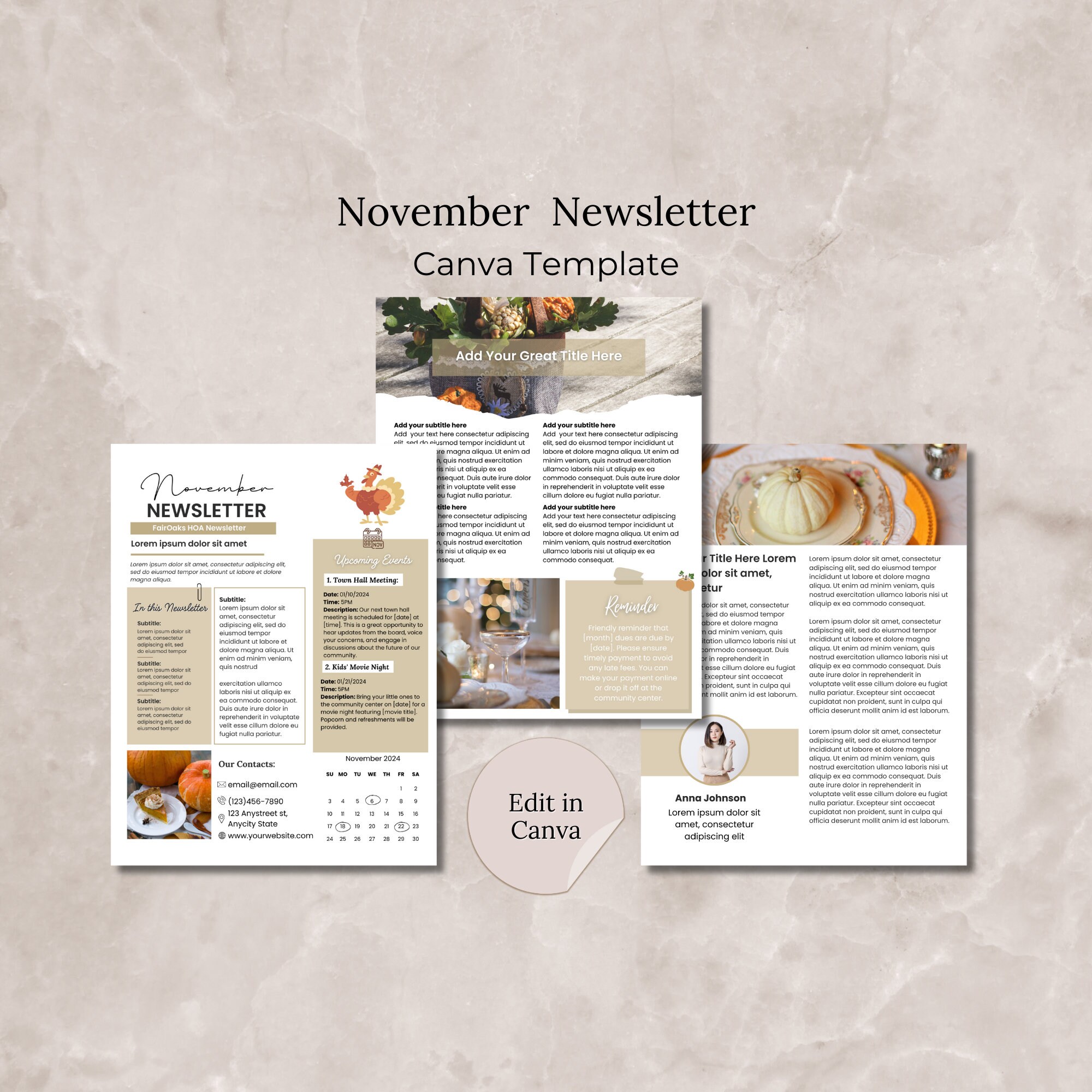 November HOA Newsletter Canva Template Editable November Month ...