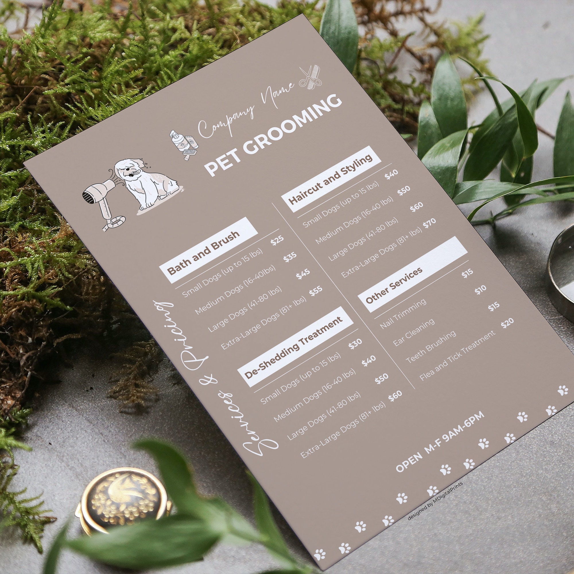 Pet Salon Grooming Price List Canva Template, Pet Groomer Editable ...