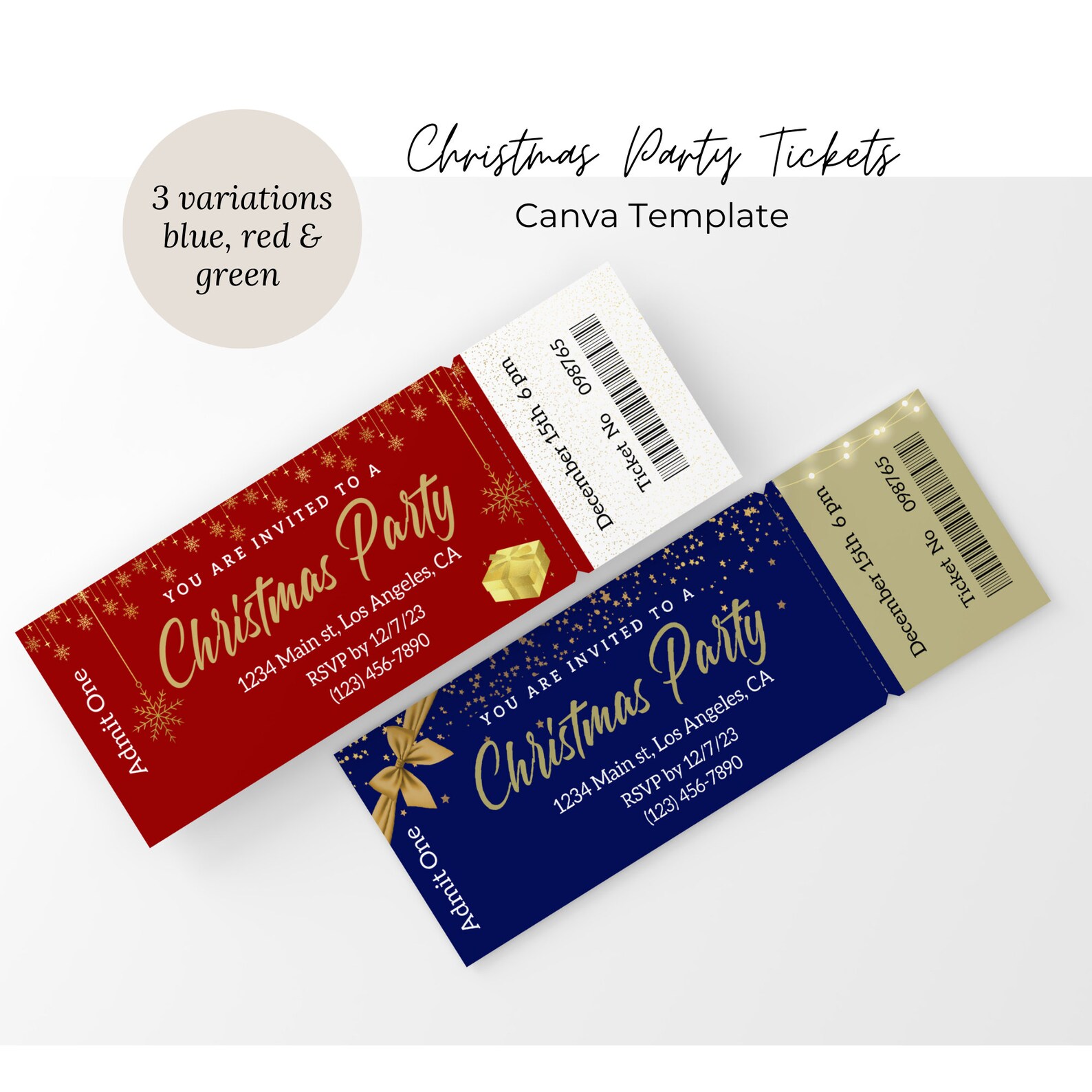 Christmas Event Ticket Canva Template, Editable Holiday Tickets Party ...