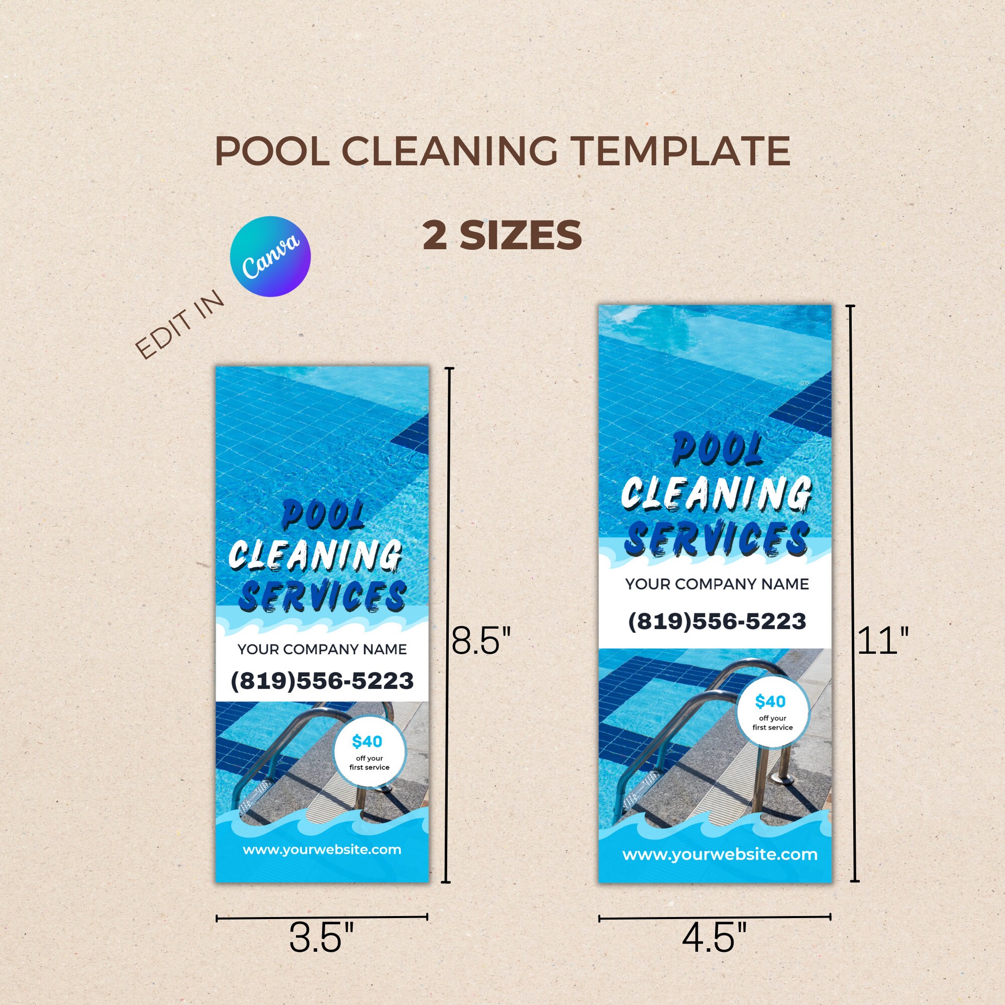 Swimming Pool Cleaning Service Flyer, Editable Canva Template Door ...