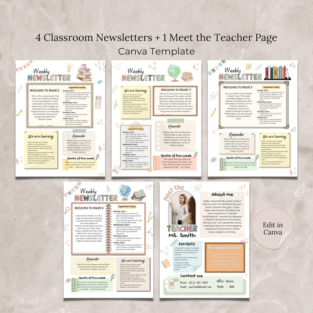 Classroom Newsletter Canva Template, Editable Classroom Weekly ...