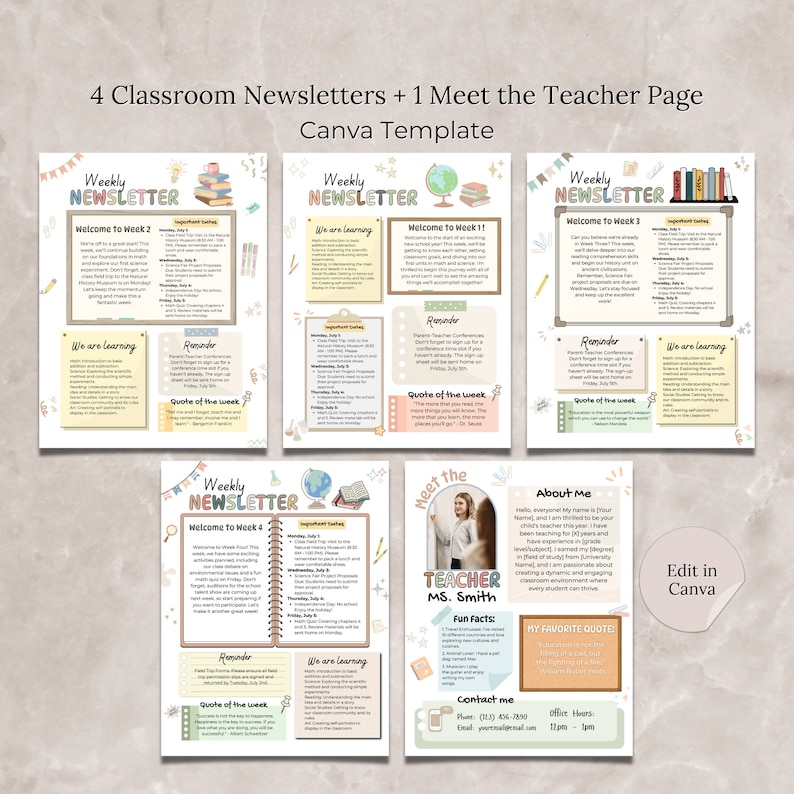 Classroom Newsletter Canva Template, Editable Classroom Weekly ...