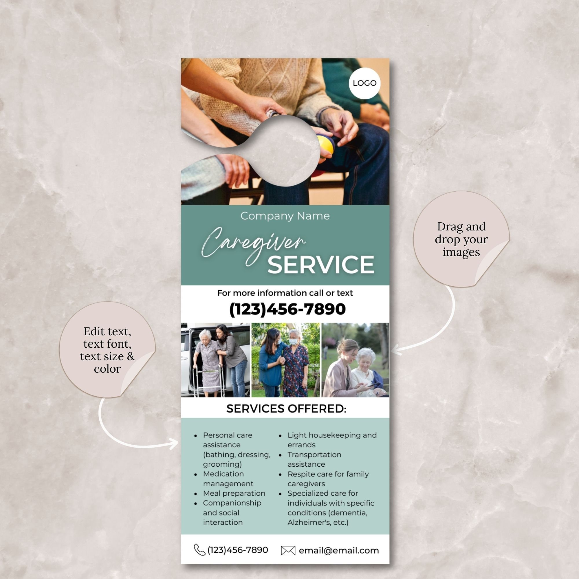 Caregiver Service Flyer Door Hanger Canva Template, Elderly Care ...