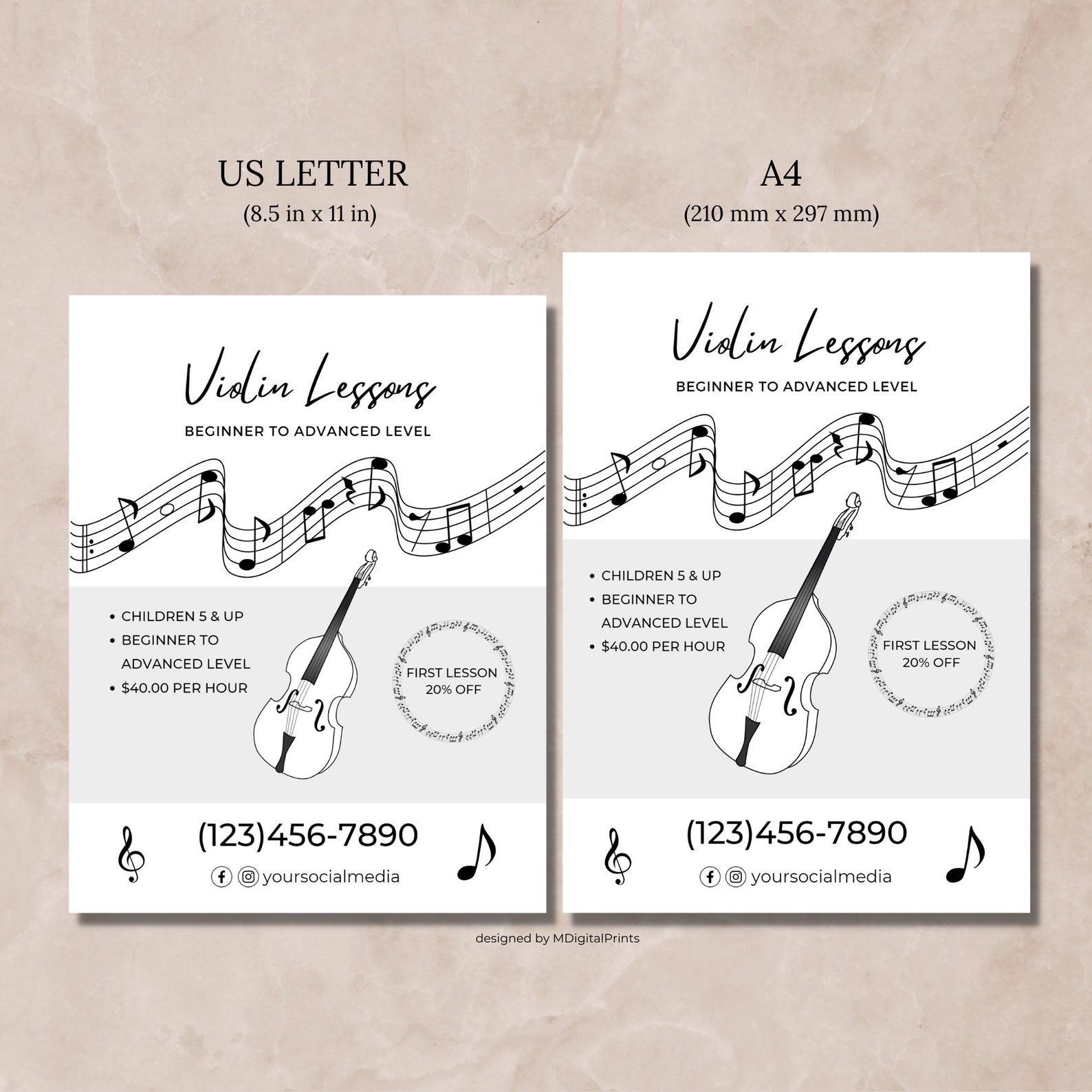 Violin Lessons Flyer Canva Template, Violin Teacher Editable Flyer ...