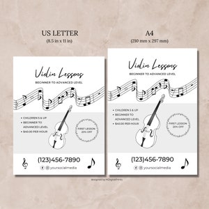 Violin Lessons Flyer Canva Template, Violin Teacher Editable Flyer ...