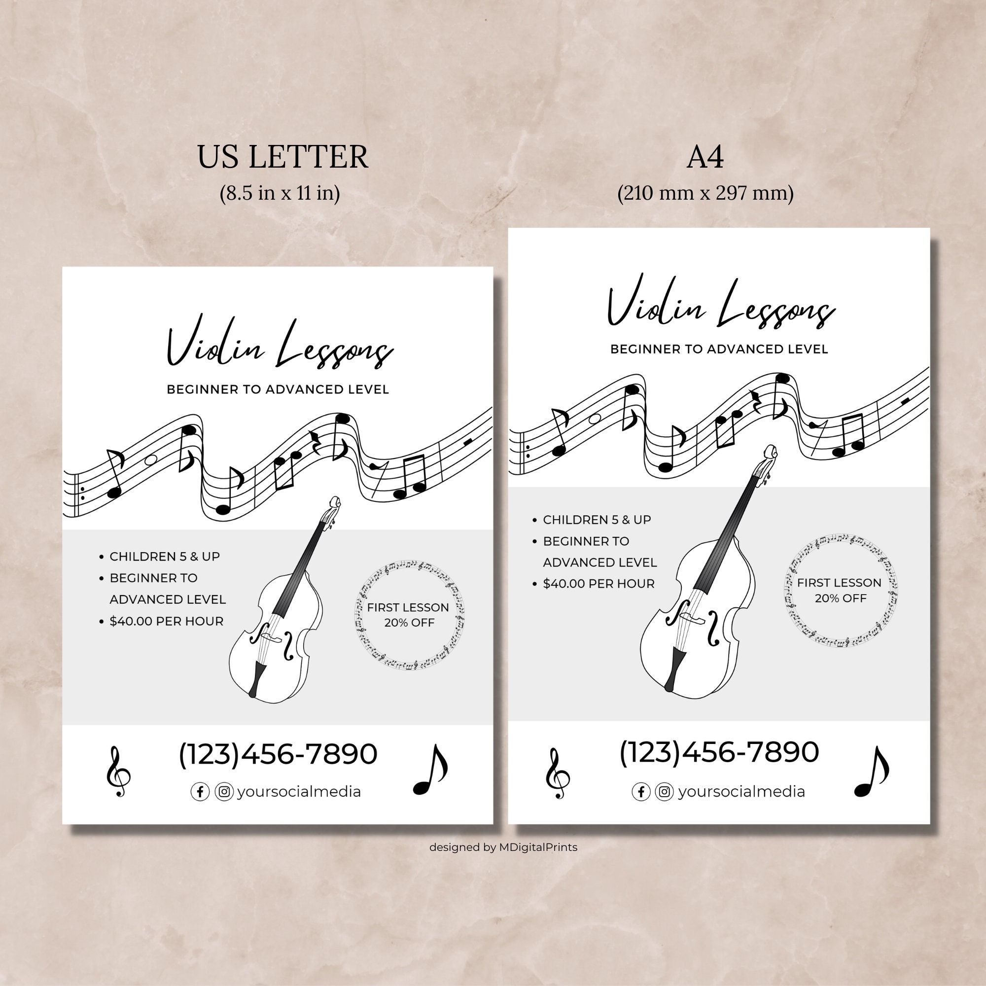 Violin Lessons Flyer Canva Template, Violin Teacher Editable Flyer ...