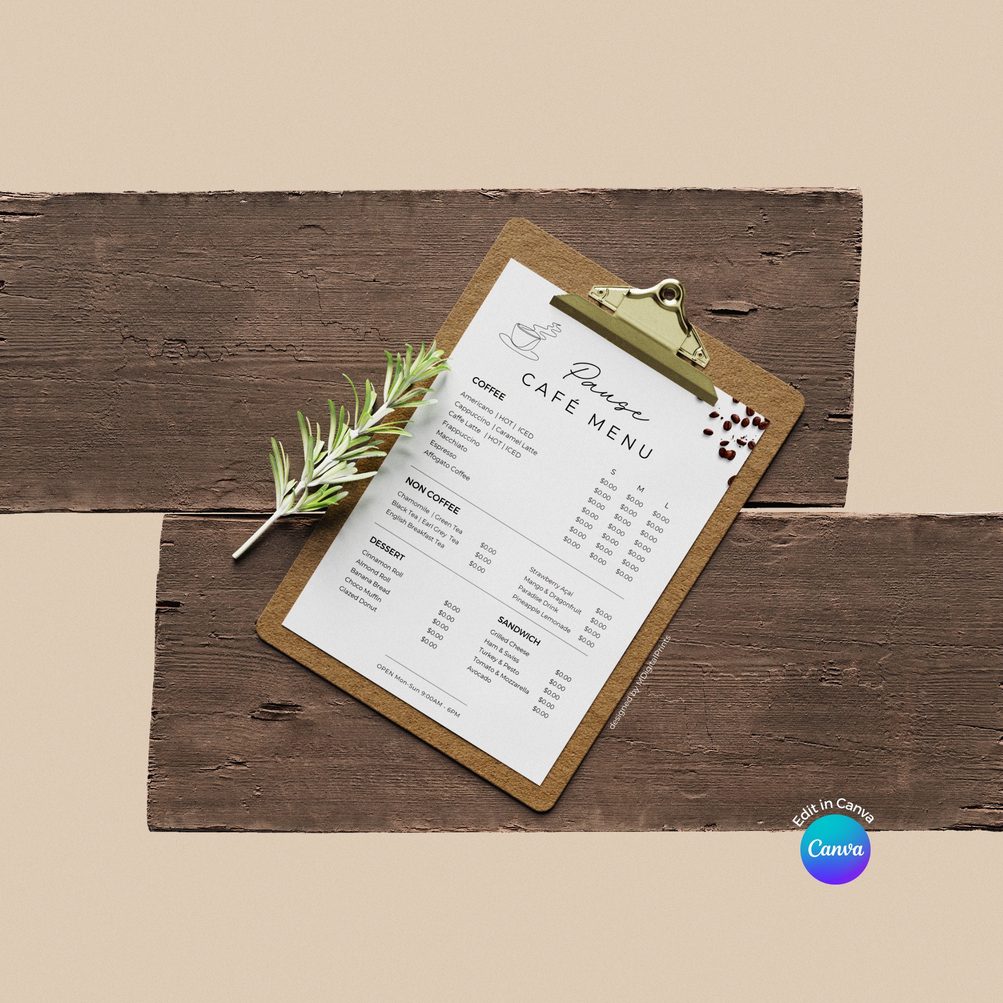 Cafe Menu Canva Template, Coffee Shop Menu Editable Template, Coffee ...