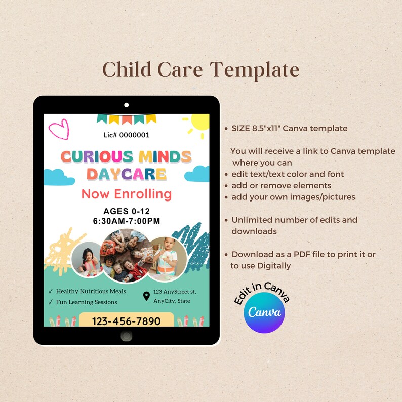Childcare Flyer Canva Template, Daycare Flyer, Child Care Promotion ...