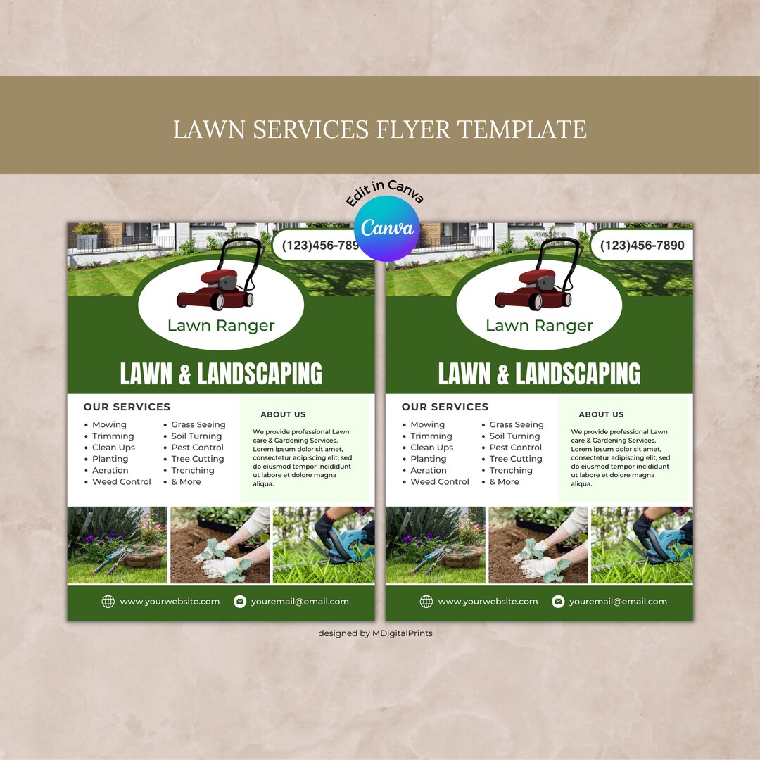 Mowing Services Flyer Canva Template, Lawn Landscaping Services ...