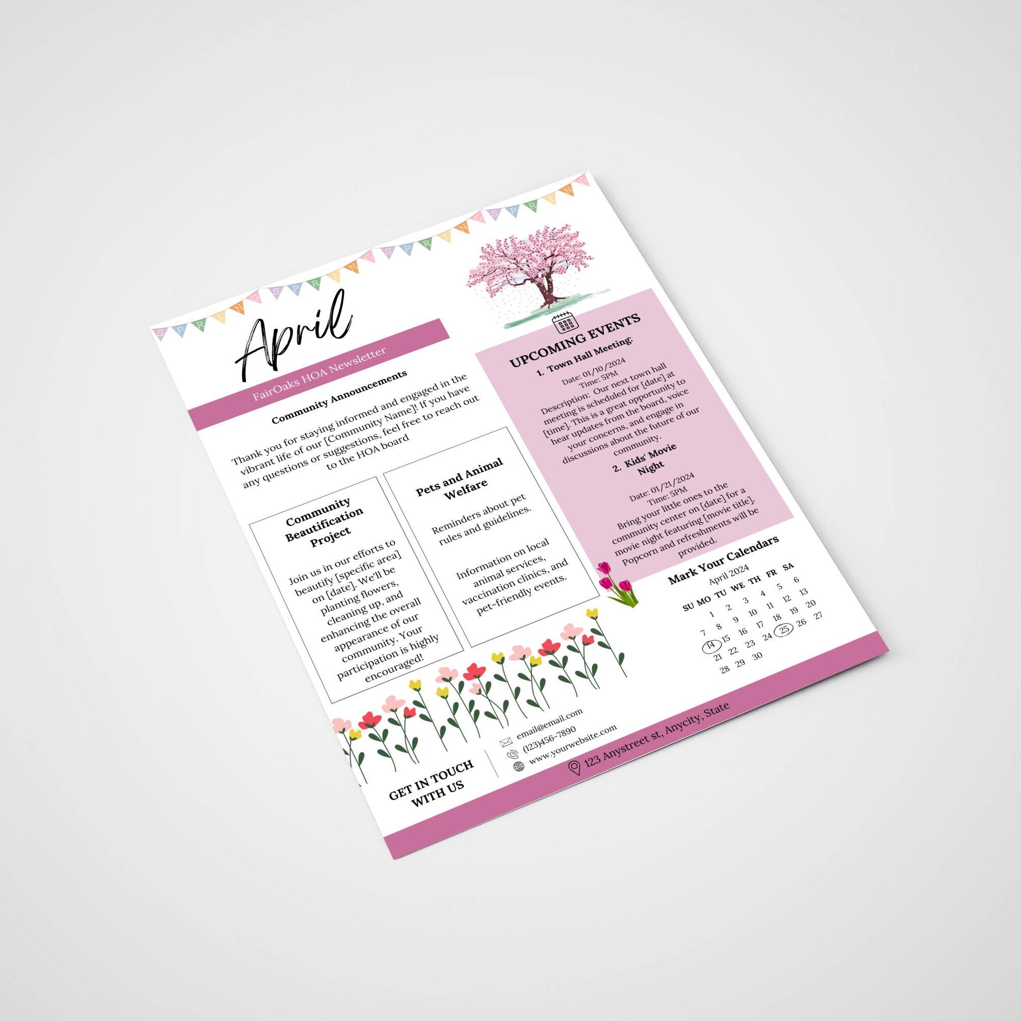 April HOA Newsletter Canva Template, Editable Spring Newsletter Pages ...