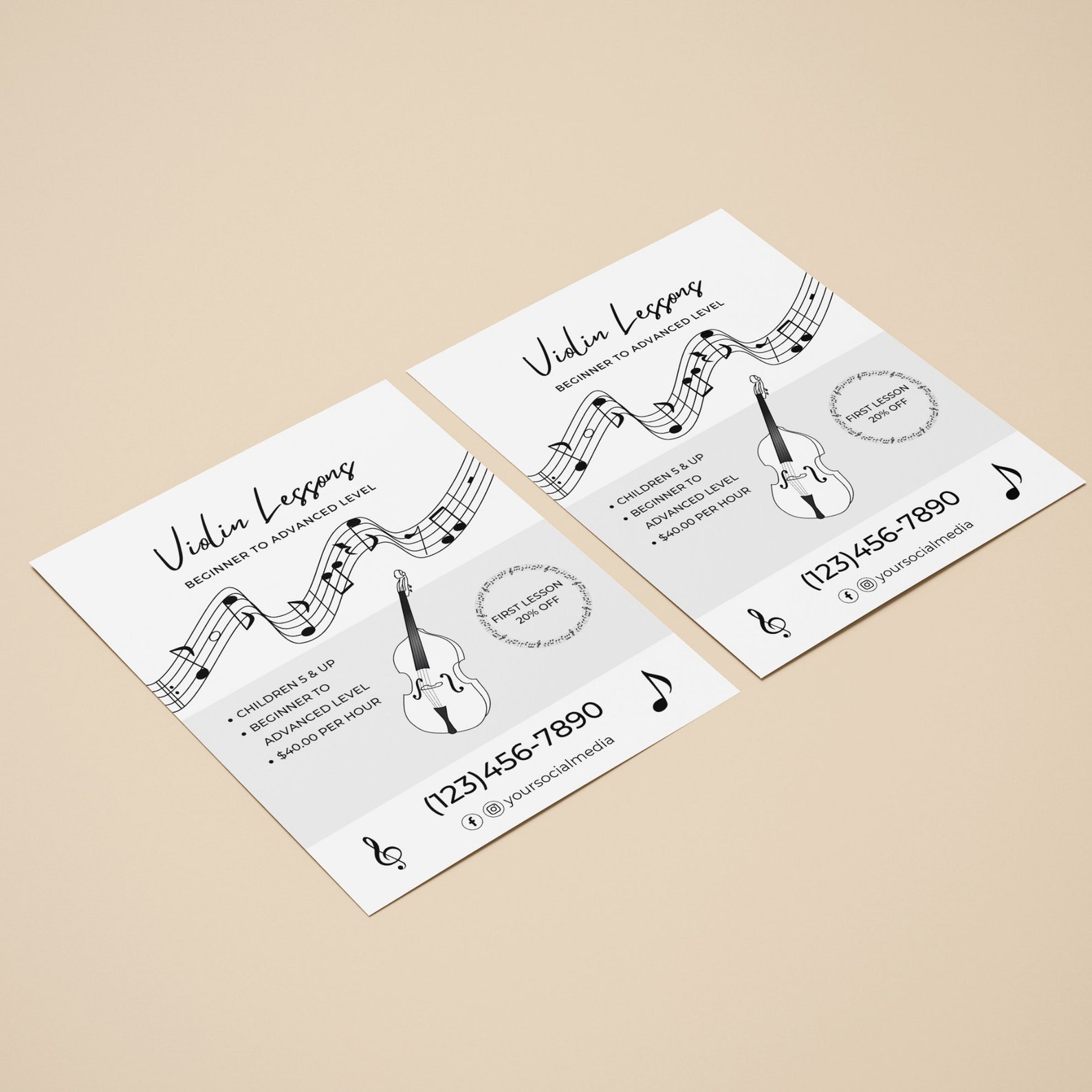 Violin Lessons Flyer Canva Template, Violin Teacher Editable Flyer ...