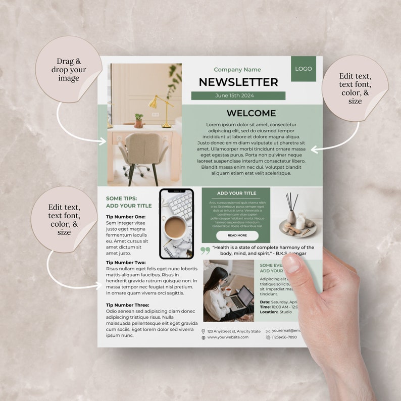 Newsletter Email Template Canva, Sage Green Editable Business Monthly ...
