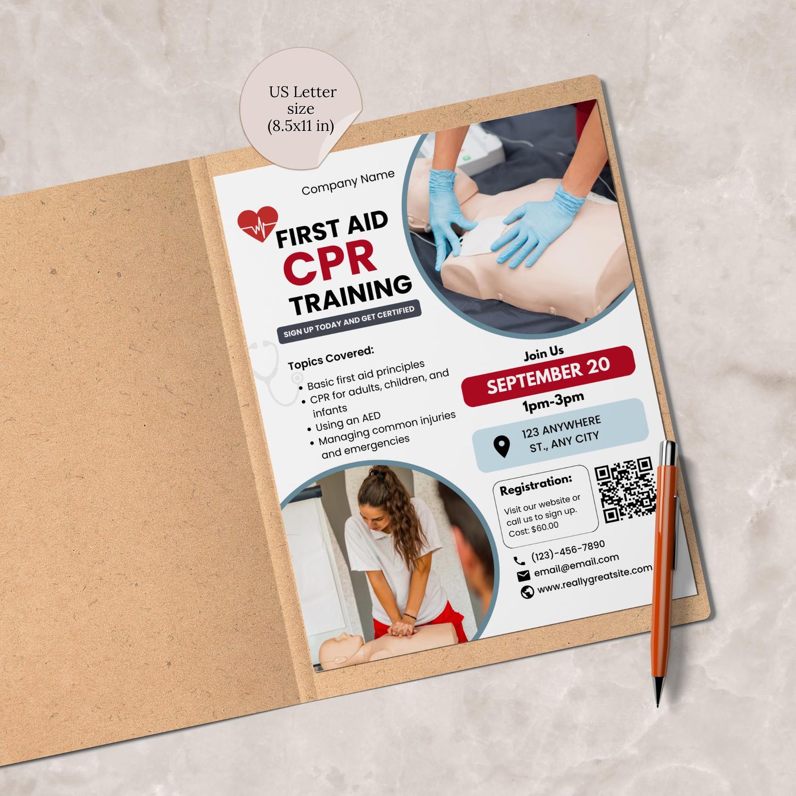 CPR Flyer Template Canva, First Aid Training Flyer, CPR Training Poster ...