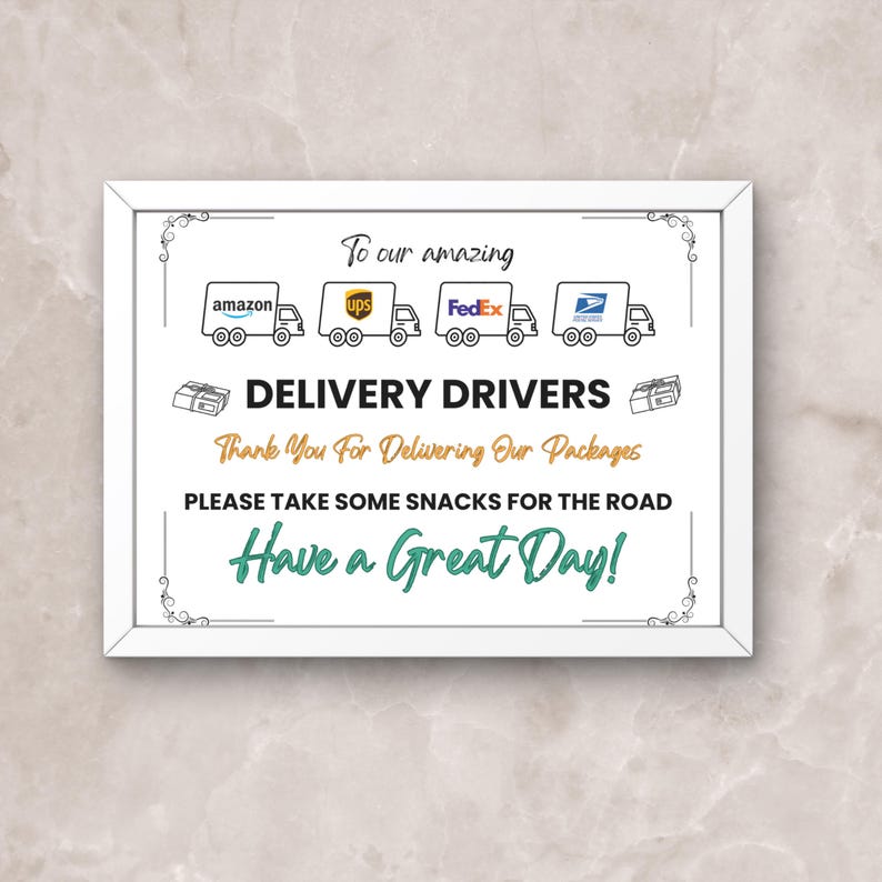 Delivery Driver Snack Sign Printable, Delivery Driver Thank You Sign ...