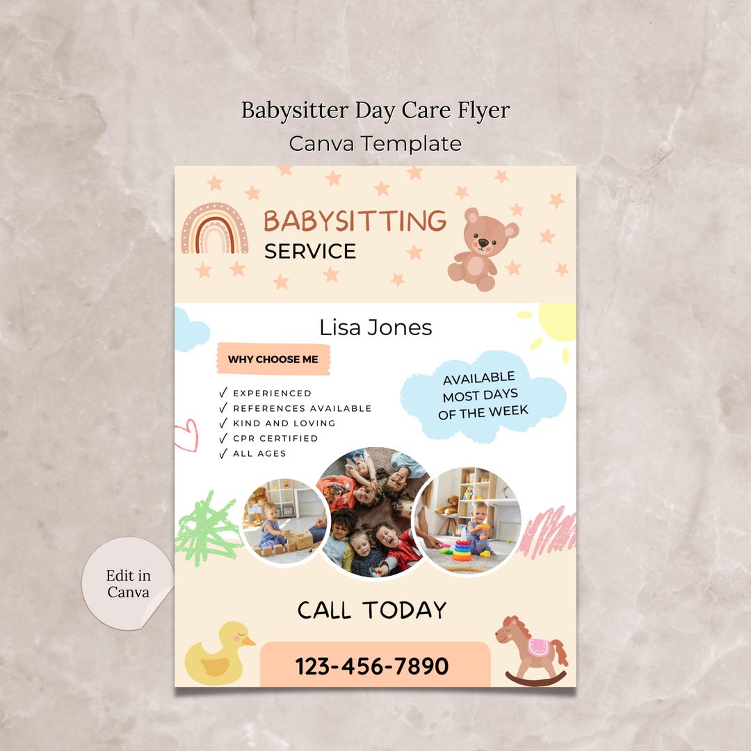 Babysitting Service Flyer Canva Template, Babysitter Editable Flyer ...