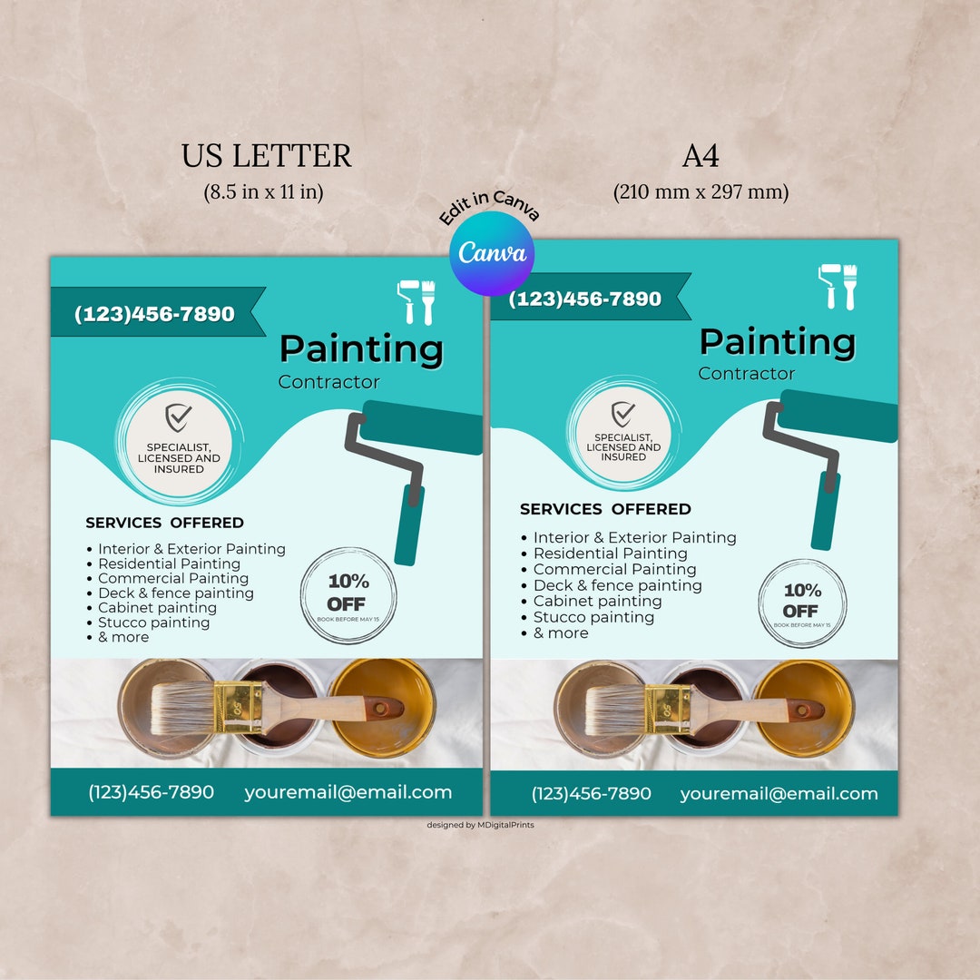 Painting Contractor Flyer Canva Template Painter Services - Etsy