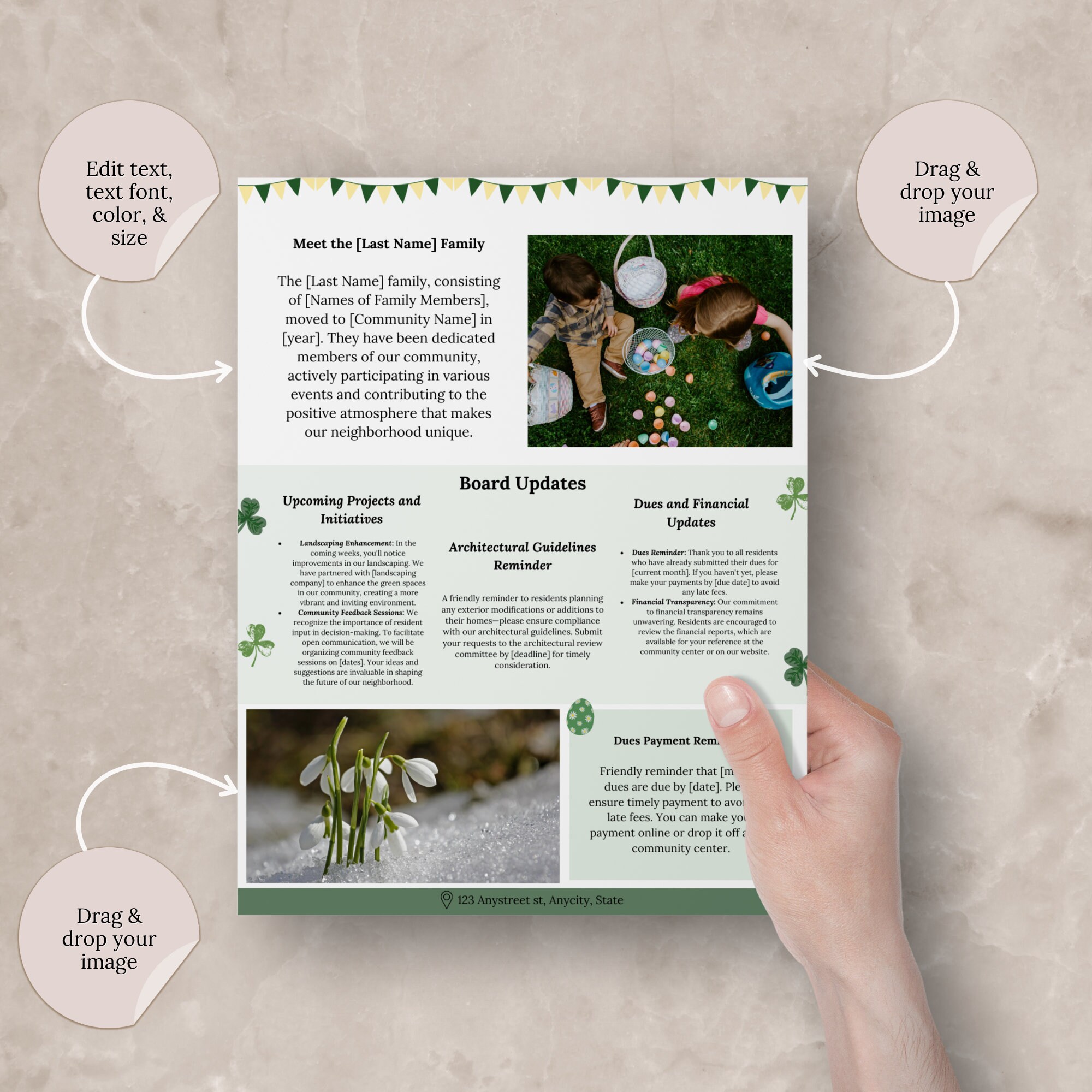 March HOA Newsletter Canva Template, Editable Easter Month Newsletter ...