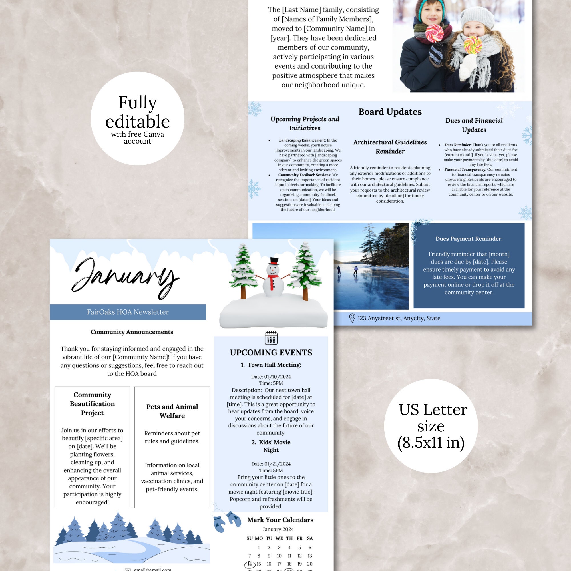 HOA Monthly Newsletter Canva Template, Editable Full Year 2025 ...