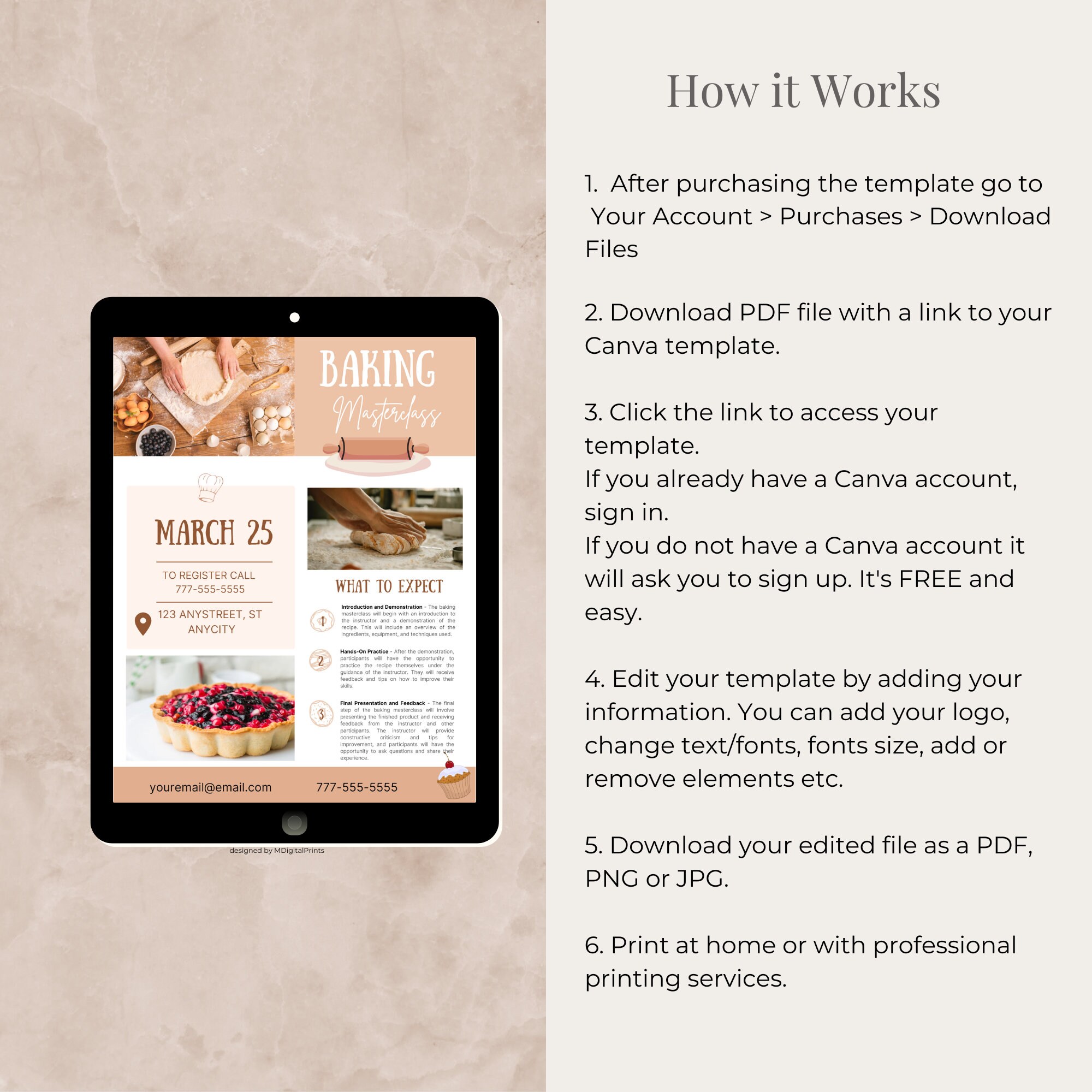 Baking Masterclass Flyer Canva Template, Baking Class Flyers Template ...
