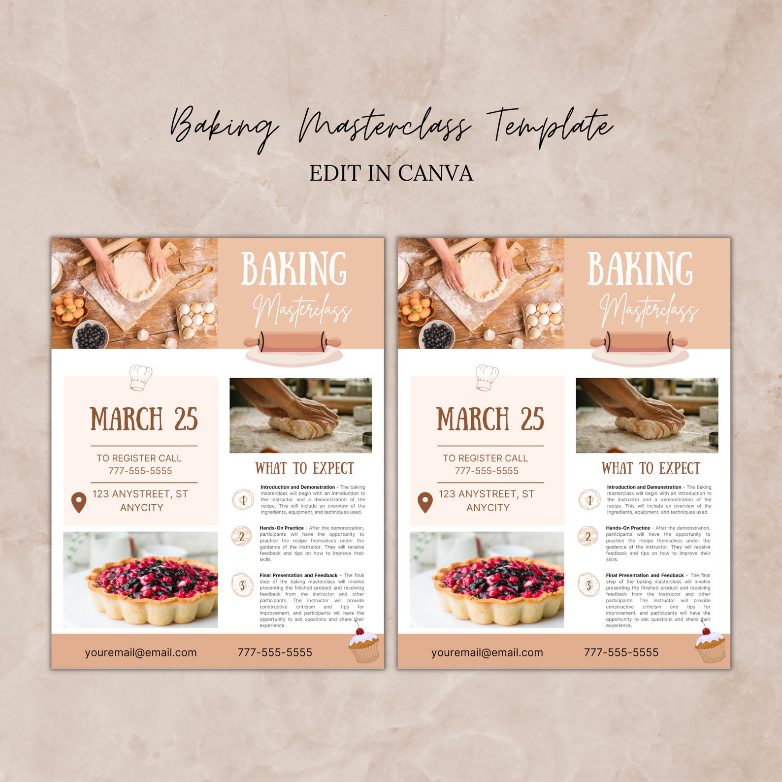 Baking Masterclass Flyer Canva Template, Baking Class Flyers Template ...