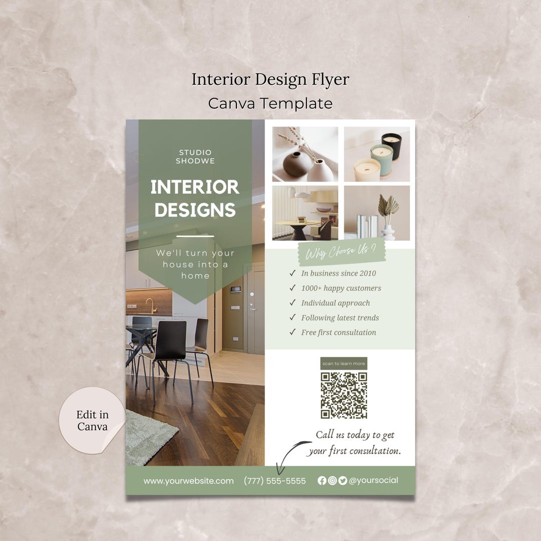 Interior Designer Flyer Canva Template, Interior Design Business ...