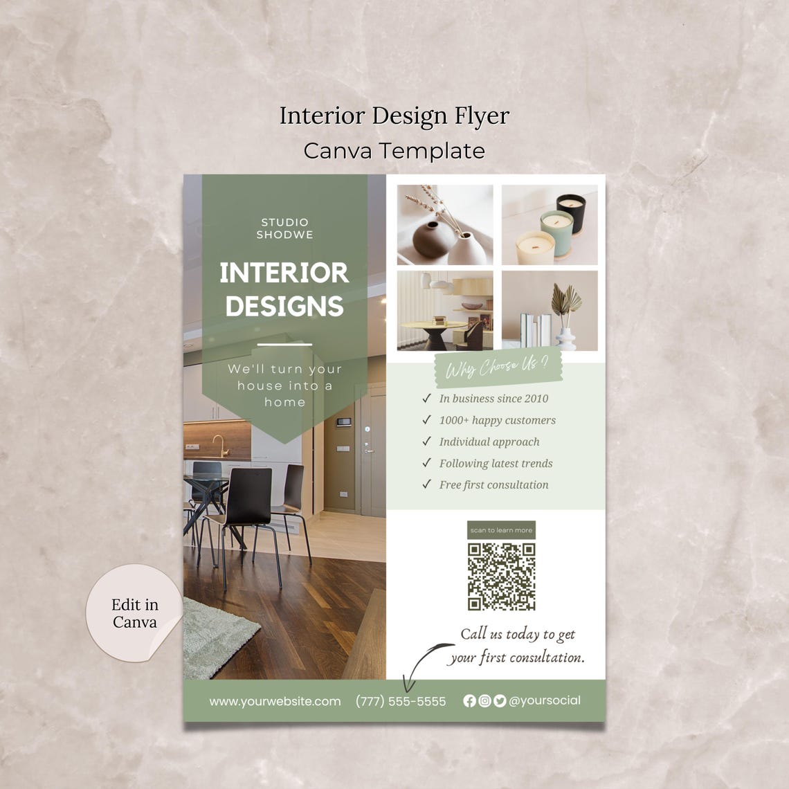 Interior Designer Flyer Canva Template, Interior Design Business ...