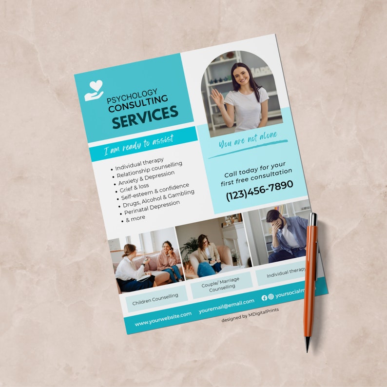Psychology Flyer Canva Template Editable Counseling Therapist - Etsy