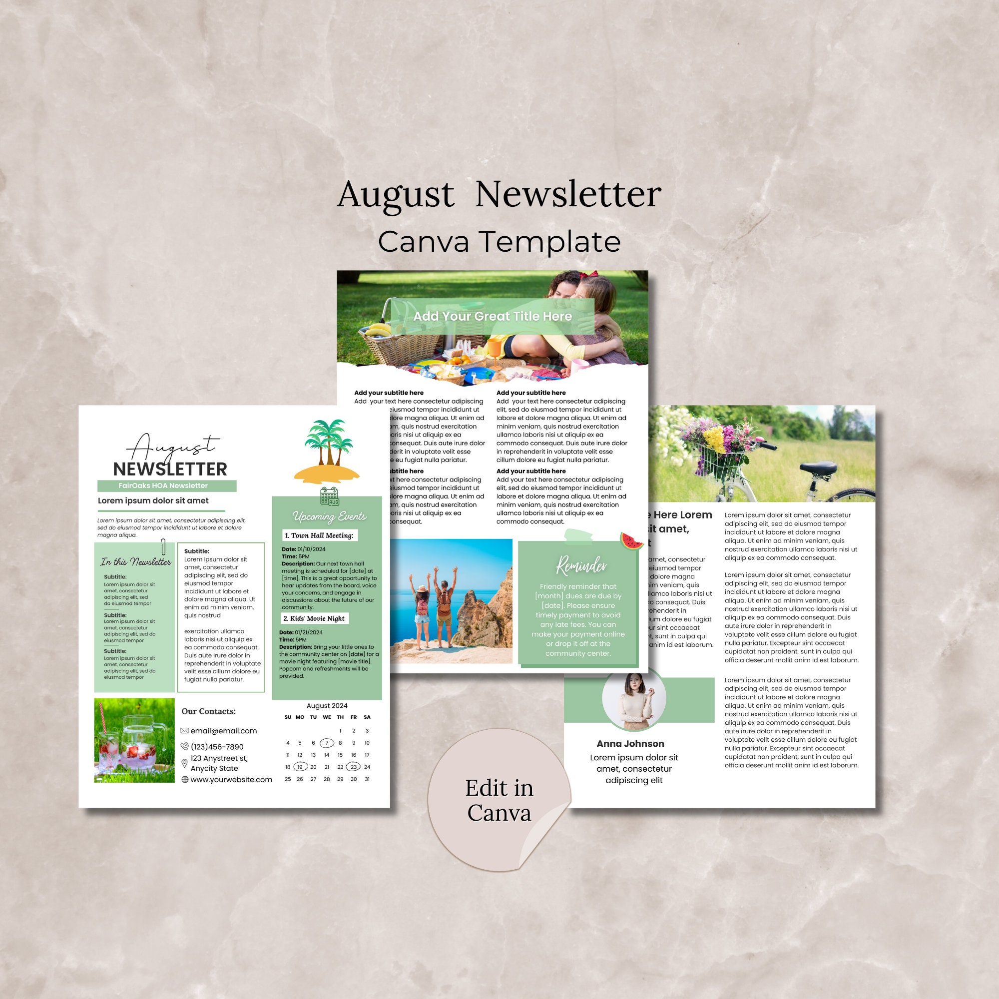 August HOA Newsletter Canva Template Editable August Month Newsletter ...