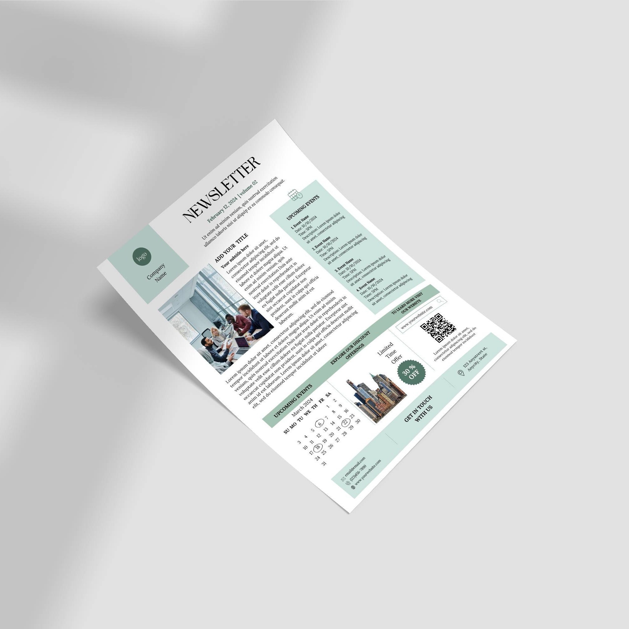 Newsletter Email Template Canva, Sage Green Editable Business Monthly ...