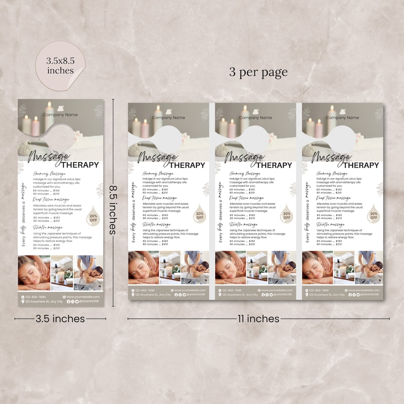 Massage Flyer Canva Template Editable Spa and Wellness Door Hanger ...
