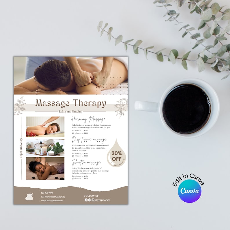 Massage Therapy Canva Template Flyer, Massagist Business Flyer 8.5 X 11 ...