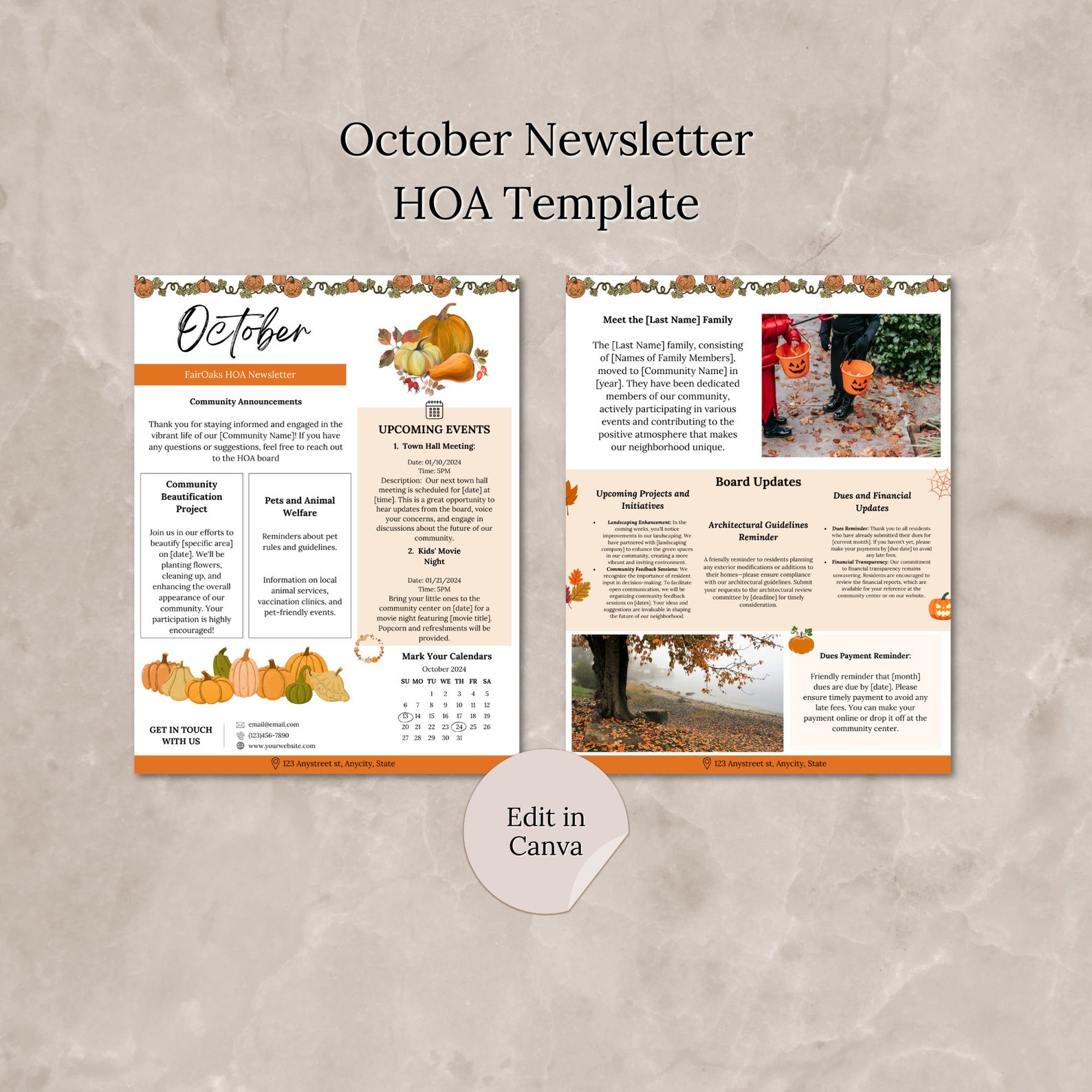 October HOA Newsletter Canva Template Editable October Newsletter ...