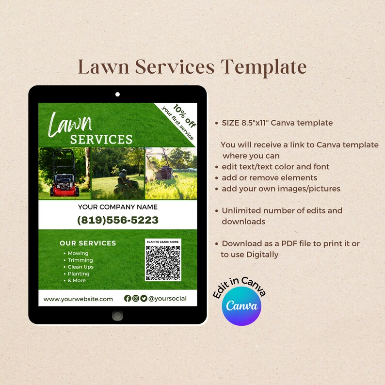 Lawn Services Business Flyer Canva Template Mowing Service - Etsy