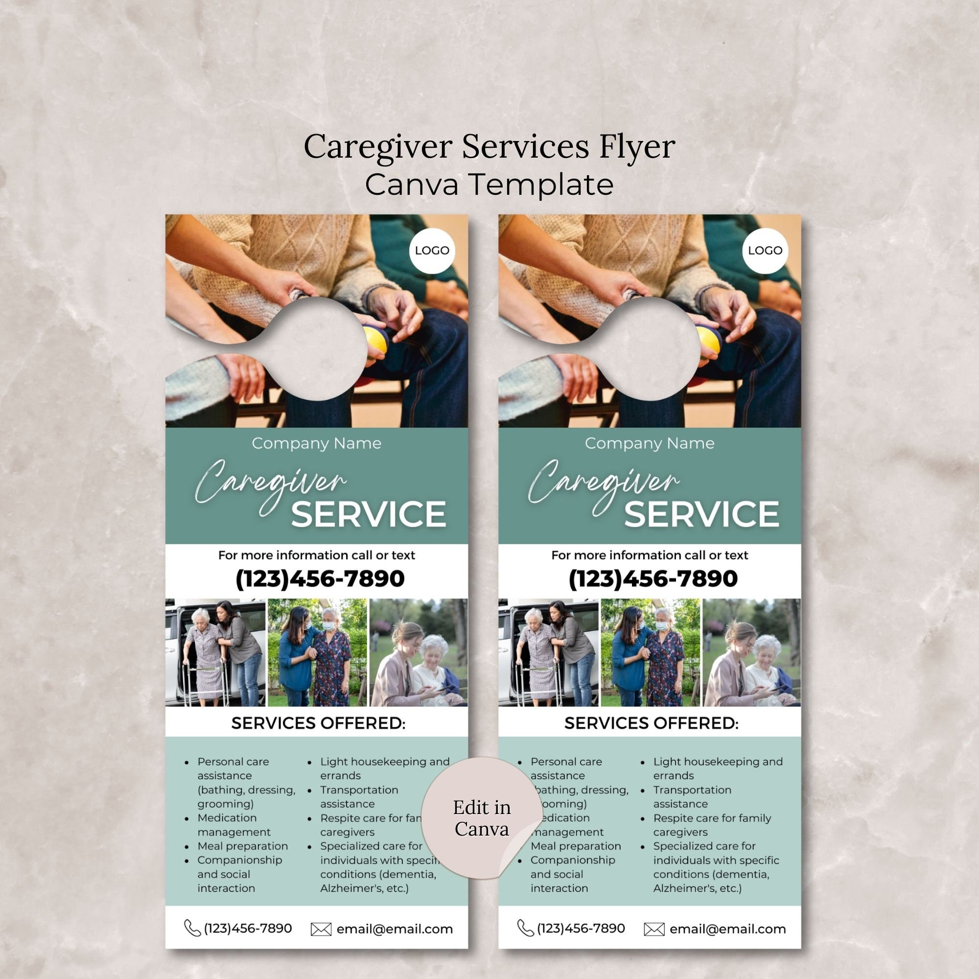 Caregiver Service Flyer Door Hanger Canva Template, Elderly Care ...